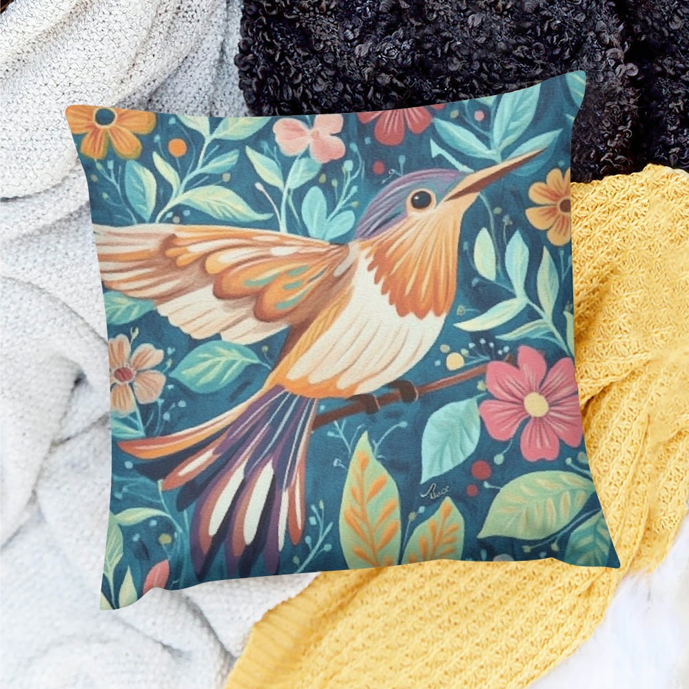 Creowell Bird Flowers Leaves Pillow Cushion Case for Home Sofa Couch ...