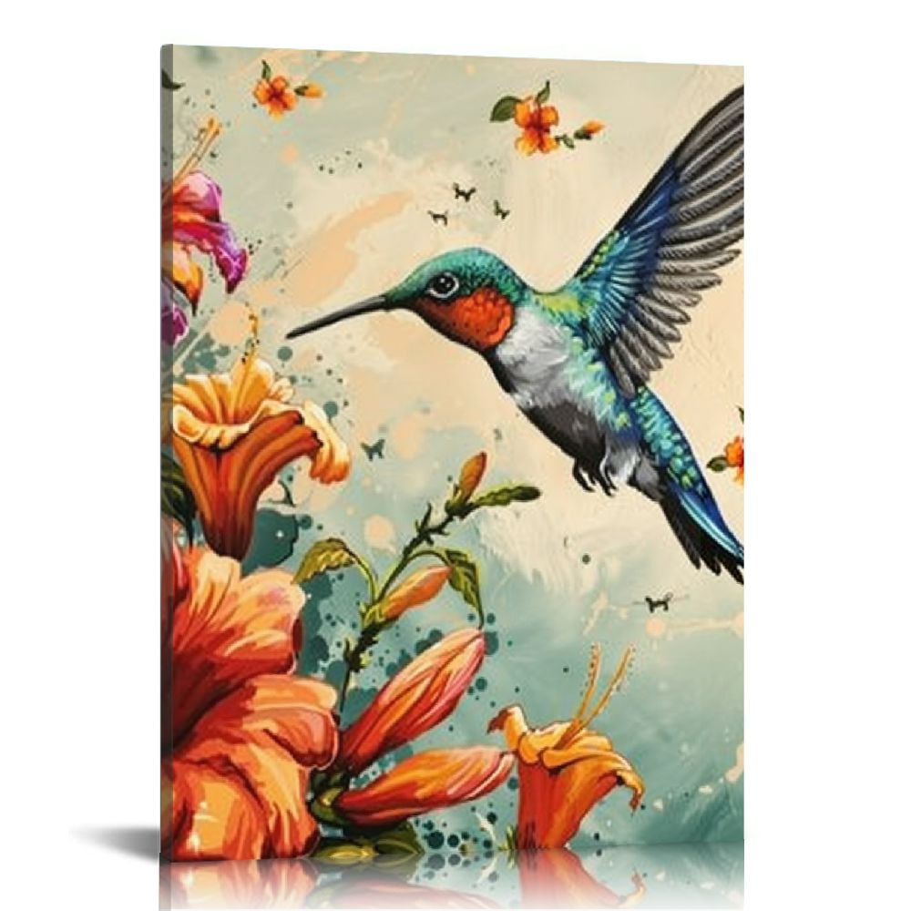 Creowell Bird Painting Art Prints Abstract Hummingbird with Hawaii ...