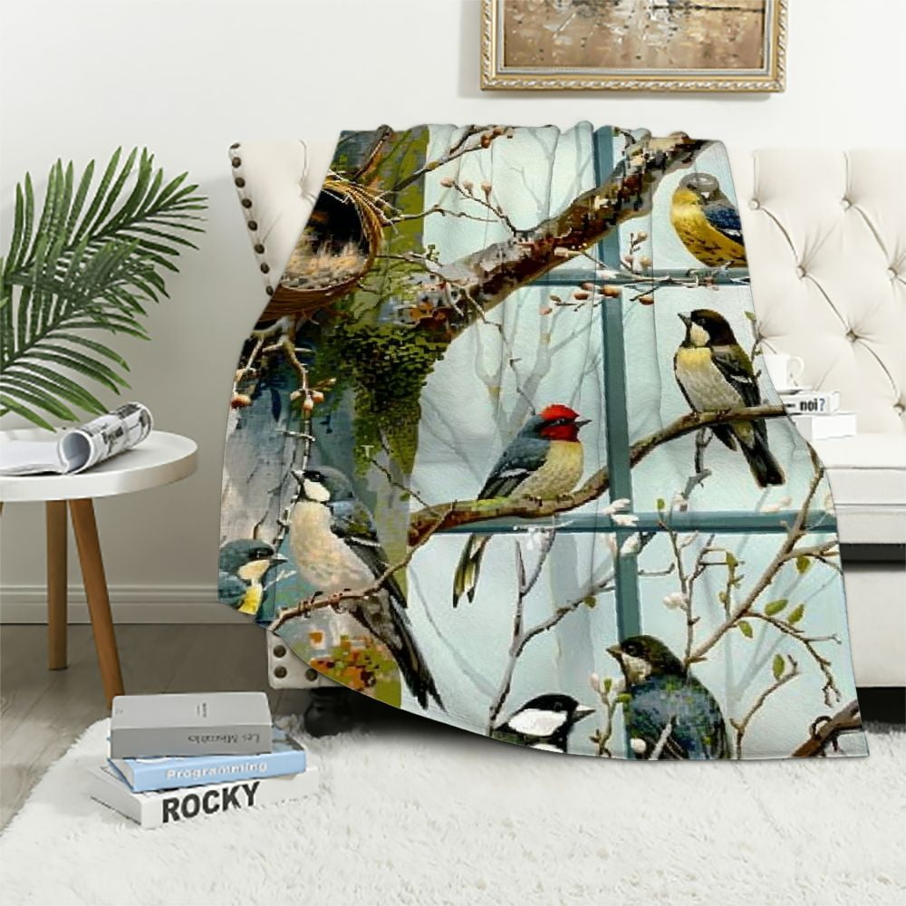 Creowell Birds Blanket Rustic Bird Throw Blankets Farmhouse Hummingbird ...