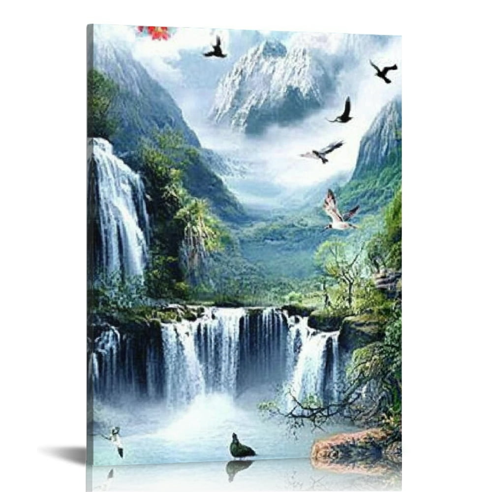 Creowell Birds Waterfall Nature Art Canvas Print Home Decor 16x20in ...