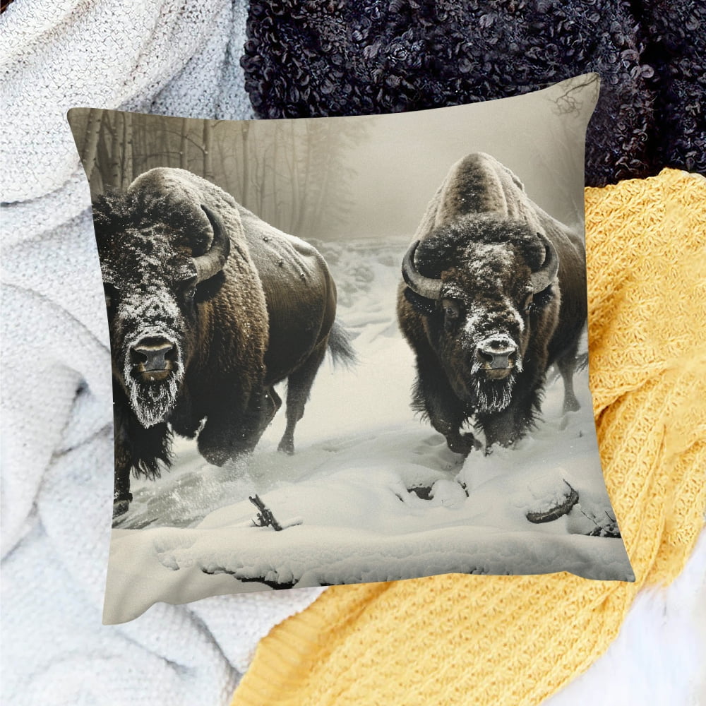 Creowell Bison Snow Waterfall Pillow Case for Home Sofa Couch Linen ...