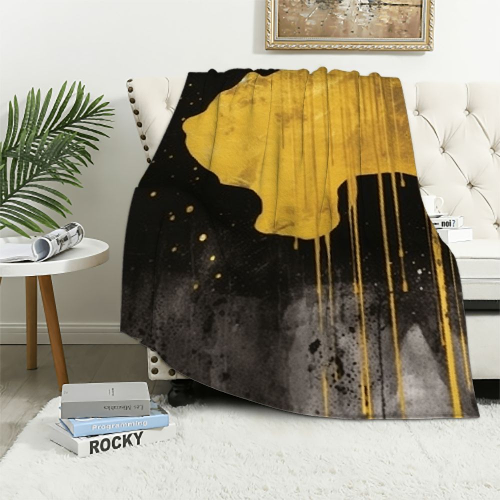 Creowell Black Bear Abstract Brush Strokes Gold Paint Splatters Throw ...