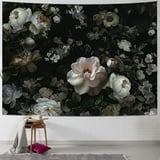 Creowell Black Floral Tapestry Retro Flower Blossom Rustic Rose ...