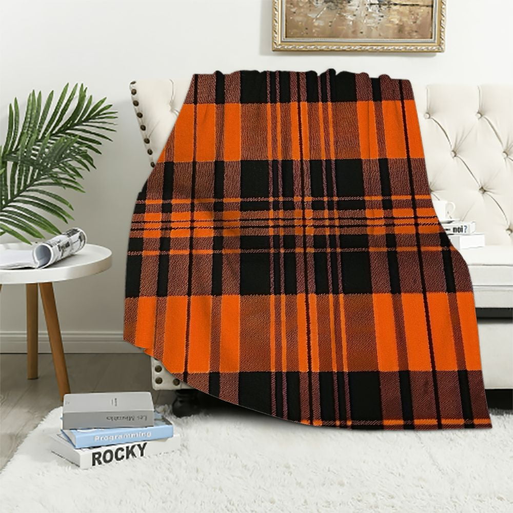 Creowell Black and Orange Buffalo Plaid Throw Blanket for Couch, Soft ...