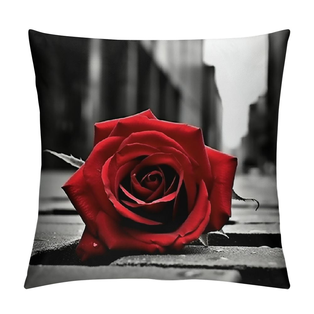 Creowell Black, White and Red Rose Plush Pillowcase 1 Piece Aesthetic ...