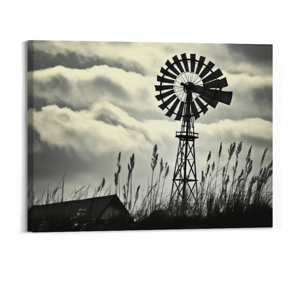 Creowell Black and White Windmill Canvas Prints Artwork Rustic ...