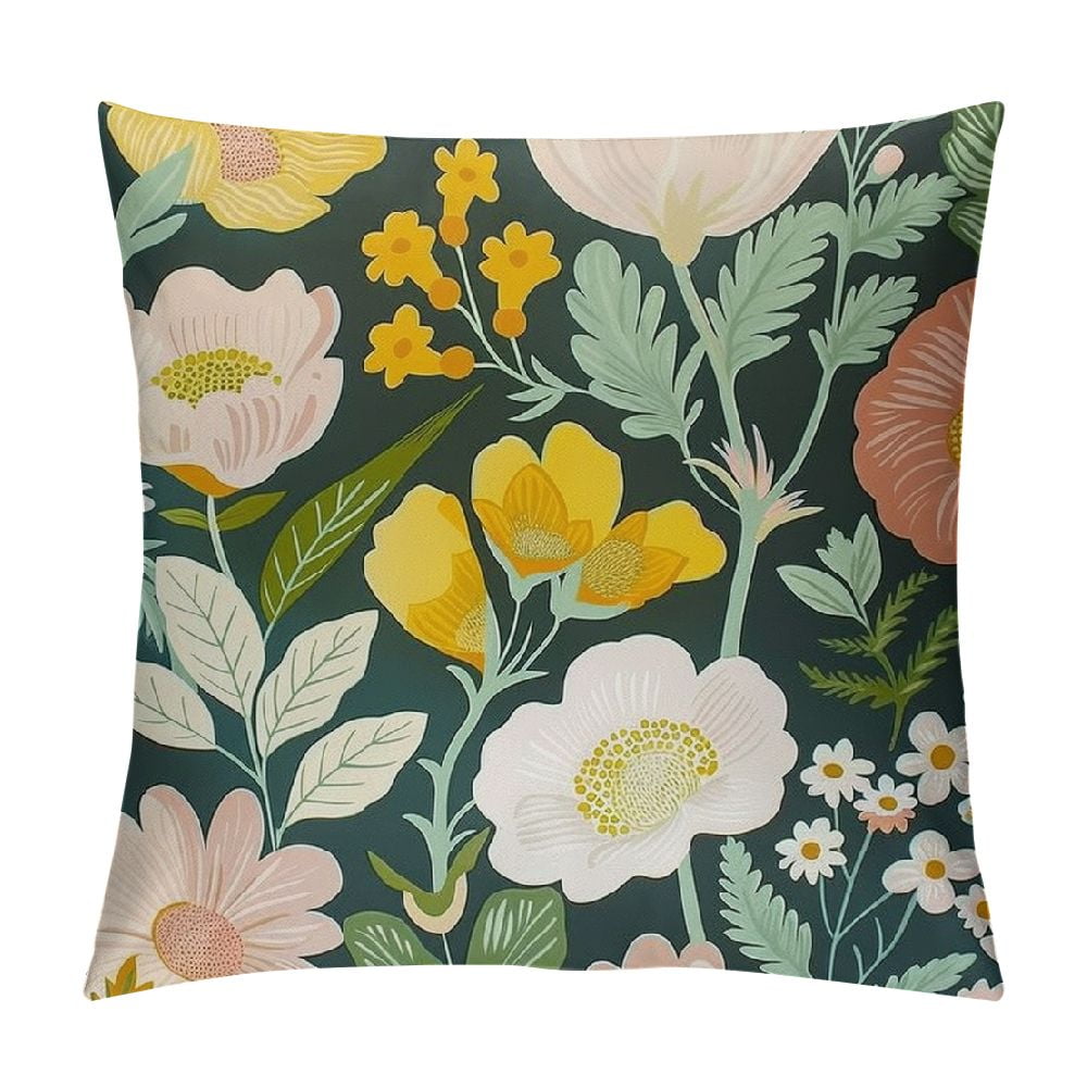 Creowell Blooming Flowers Colorful Floral Pattern ，Printed Throw Pillow ...