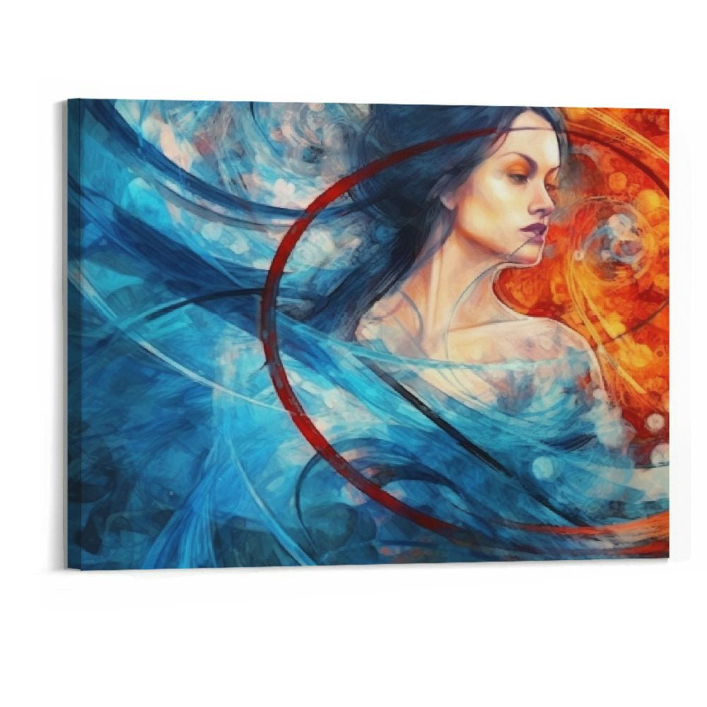 Creowell Blue Abstract Smart Line Pictures Canvas Wall Art for Living ...