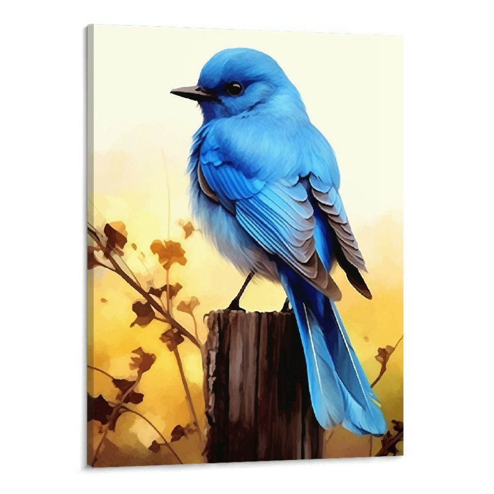Creowell Blue Bird Wall Art Bird Pictures Wall Decor Canvas Print ...