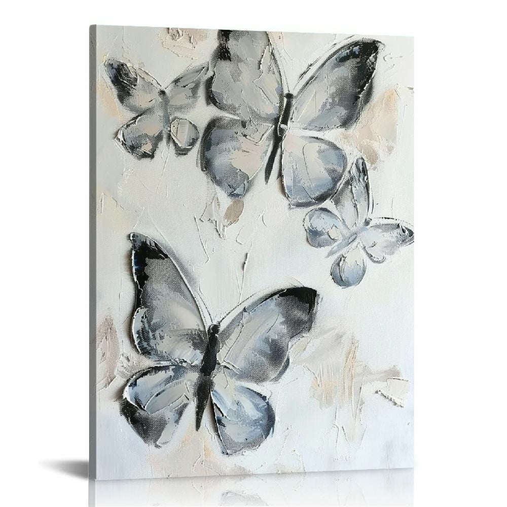 Creowell Blue Butterfly Canvas Wall Art Abstract Texture Painting White ...