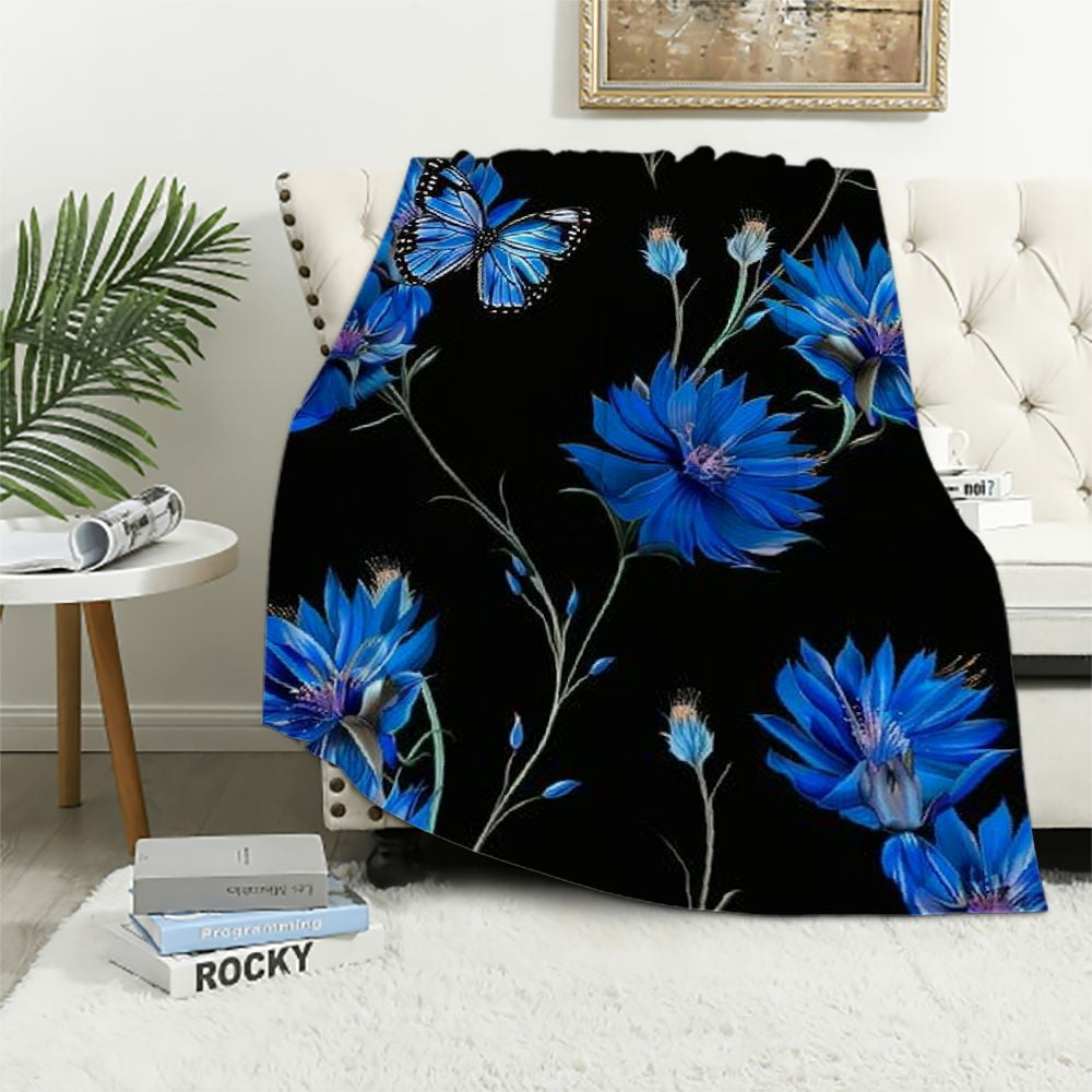Creowell Blue Cornflower Blanket Throw ancy Butterfly Flying Animal ...