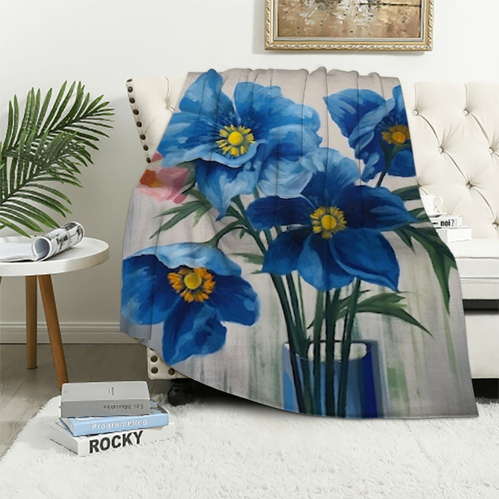 Creowell Blue Flowers Ideal Comfy Throw Blanket for Bed All Seasons ...