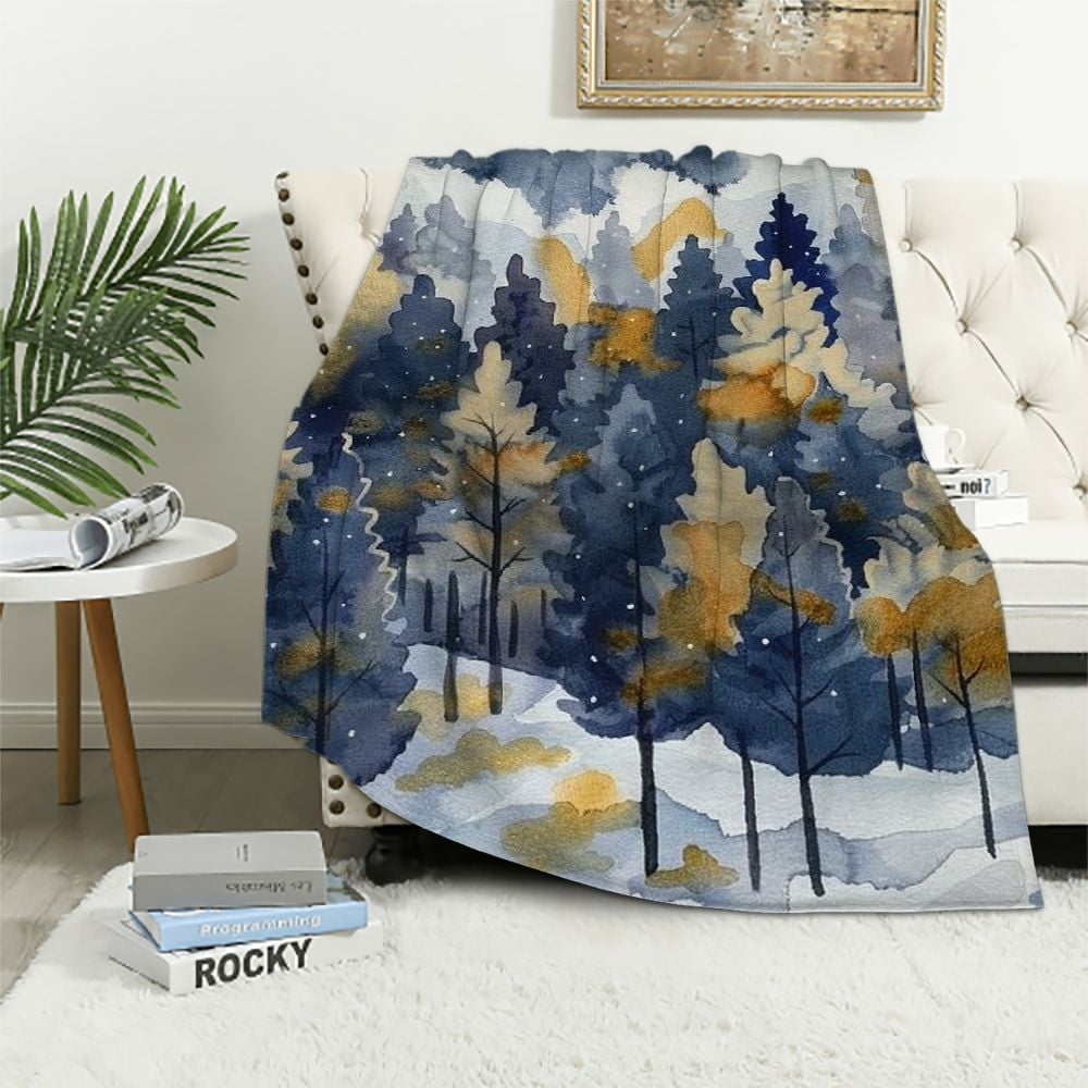 Creowell Blue Forest Throw Blanket, Soft Cozy Flannel Pine Trees Fuzzy ...