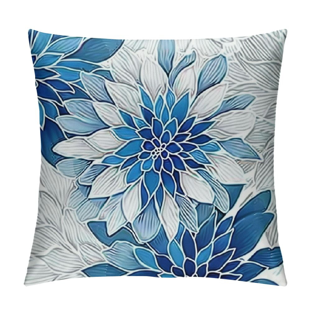 Creowell Blue Grey Pillow Covers Decorative Daisy Flower Throw Pillow ...