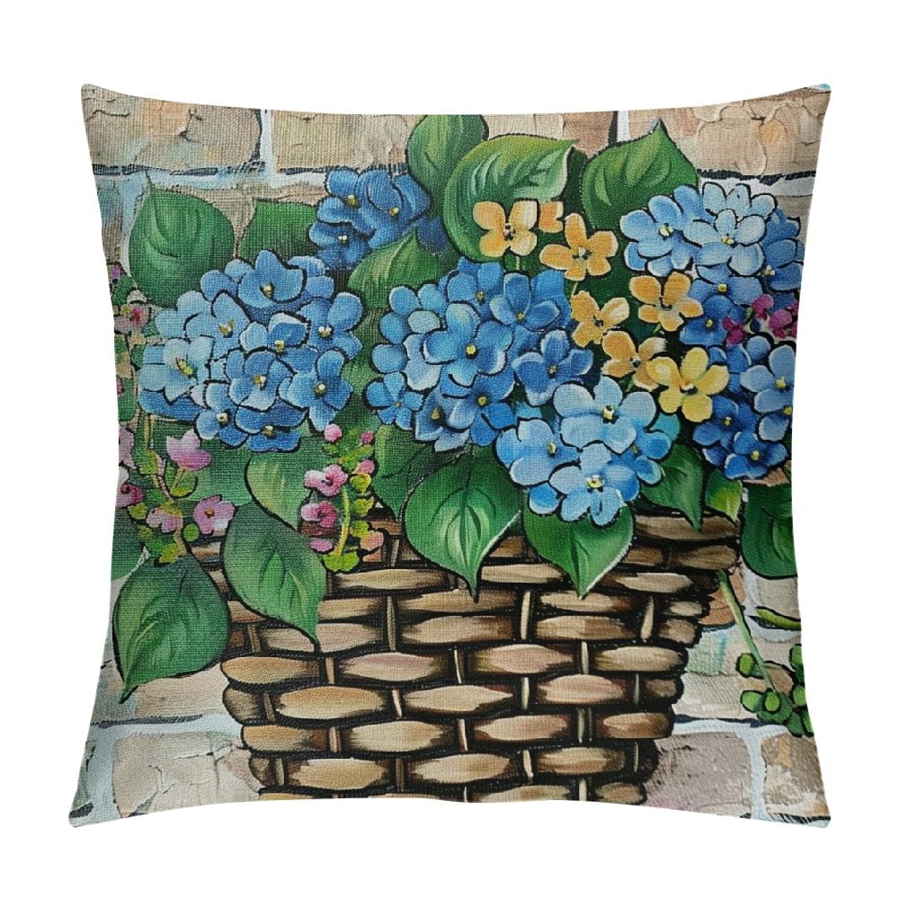 Creowell Blue Hydrangea Flower Decorative Throw Pillow Covers, Spring ...