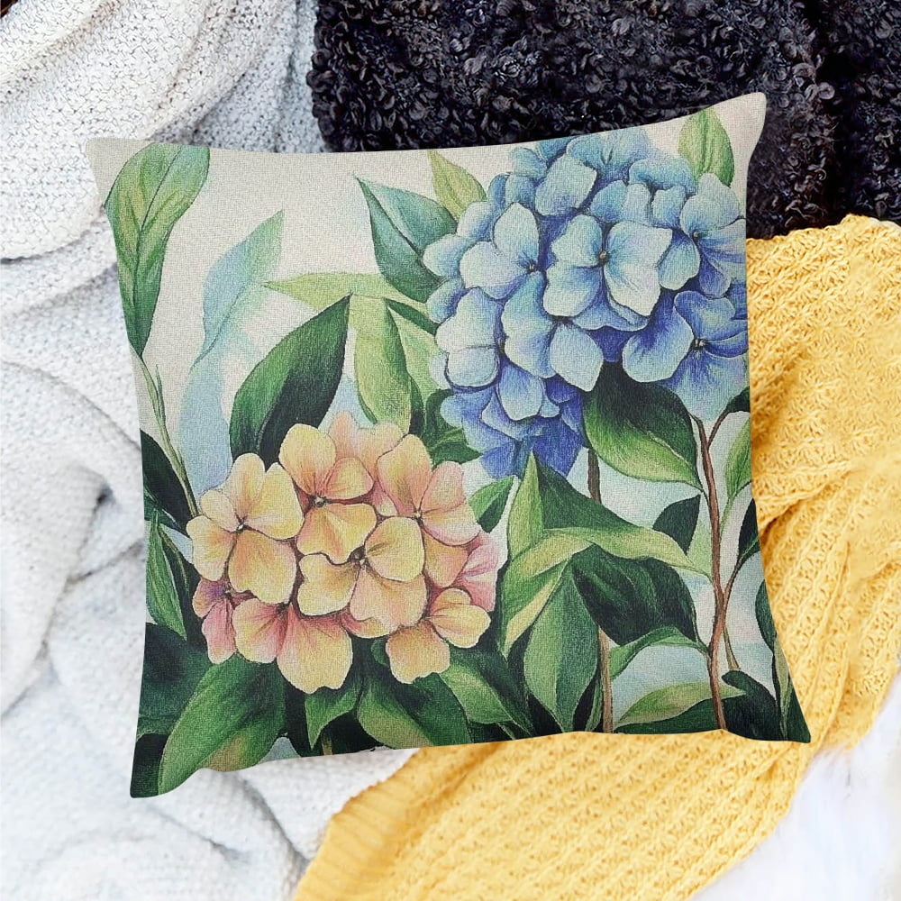Creowell Blue Hydrangea Spring Throw Pillow Covers Outdoor Spring ...