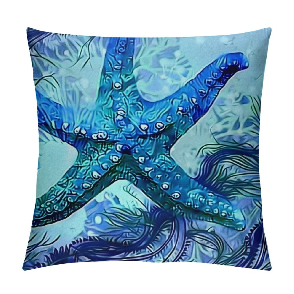Creowell Blue Ocean Beach Outdoor Throw Pillow Covers Starfish ...