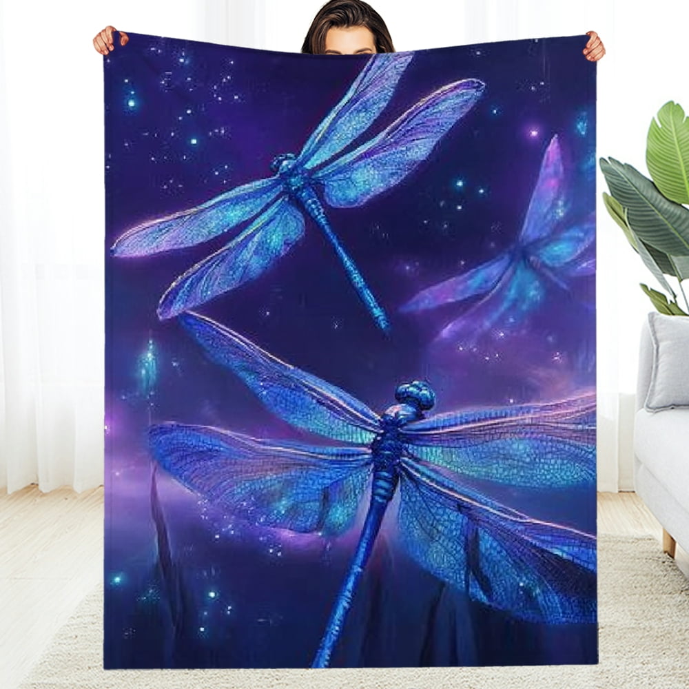 Creowell Blue Purple Dragonfly Throw Blanket Baby Gradient Nebula ...