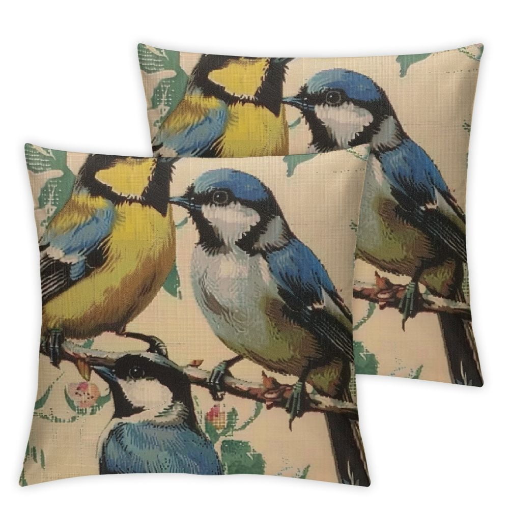 Creowell Blue Robin Bird Throw Pillow Cover Stand On Branch Foliage Furry Vivid Animal Nature ...