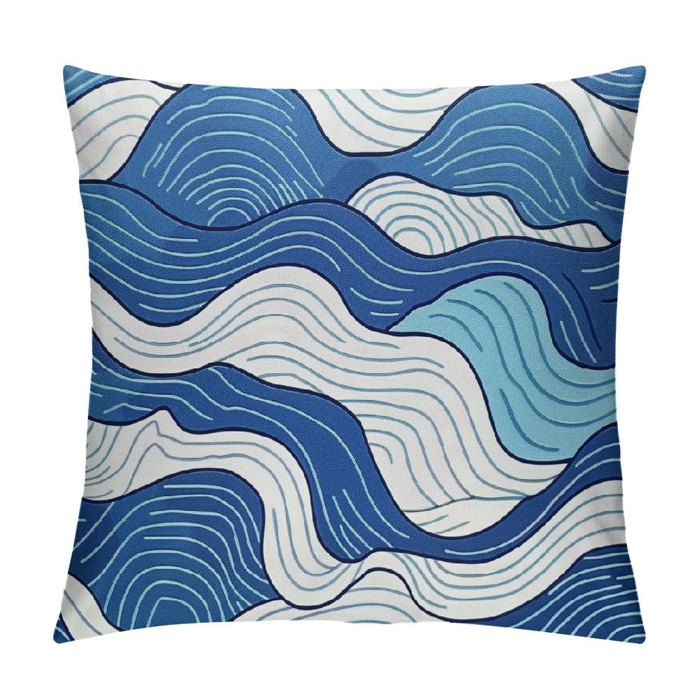 Creowell Blue Sea Wave Pillow Covers Summer Nautical Ocean Lumbar ...