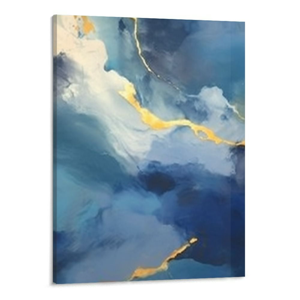 Creowell Blue and Gold Abstract Wall Art Modern Watercolor Painting ...