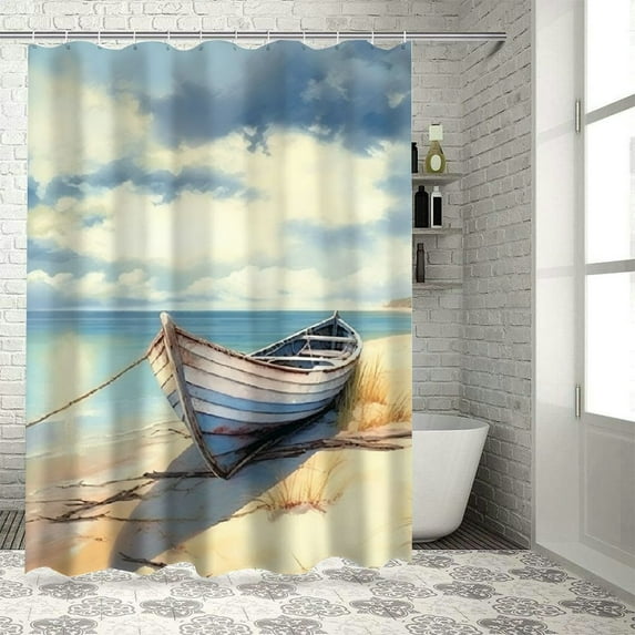 Creowell Boat Beach Sky Print Shower Curtain, Background Curtain for ...