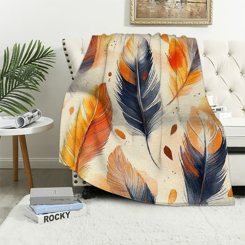 Creowell Boho Feather Blanket for Men Women, Bohemian Leaf Throw ...