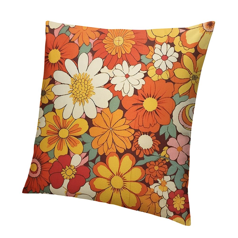 Creowell Boho Floral Throw Pillow Covers Retro Groovy Flowers Cushion ...