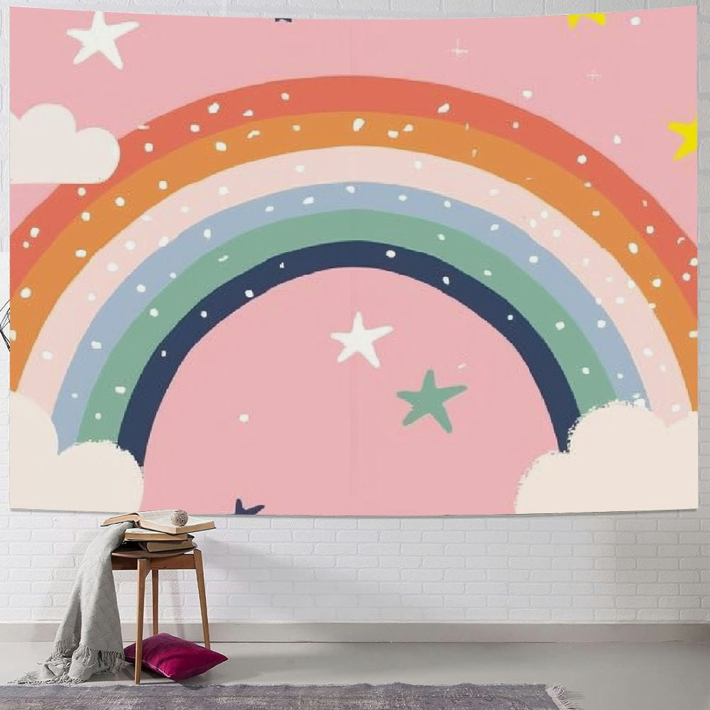 Creowell Boho Rainbow Tapestry Pink Sky Tapestry for Kids Bedroom ...
