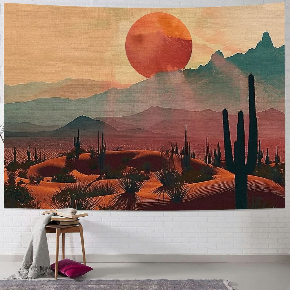 Creowell Boho Western Tapestry Modern Southwestern Mountain Cactus ...