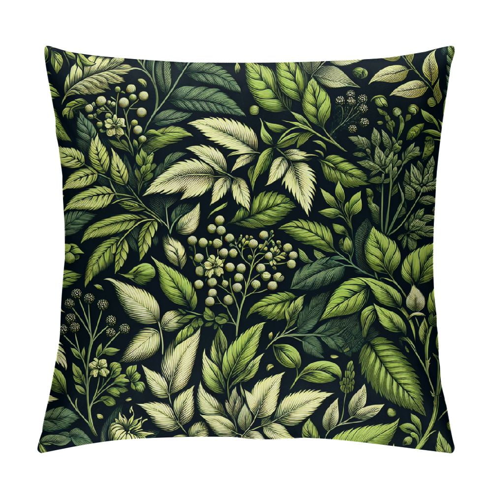 Creowell Botanical Print Pillow Covers Vintage Black Sage Green Plant ...