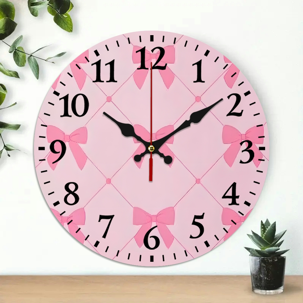 Creowell Bows Round Wooden Wall Clock 10 Inch Frameless Decor 10x10in ...