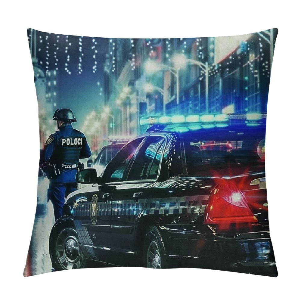 Creowell Boys Police Car Cushion Cover Vehicle Throw Pillow Cover for ...