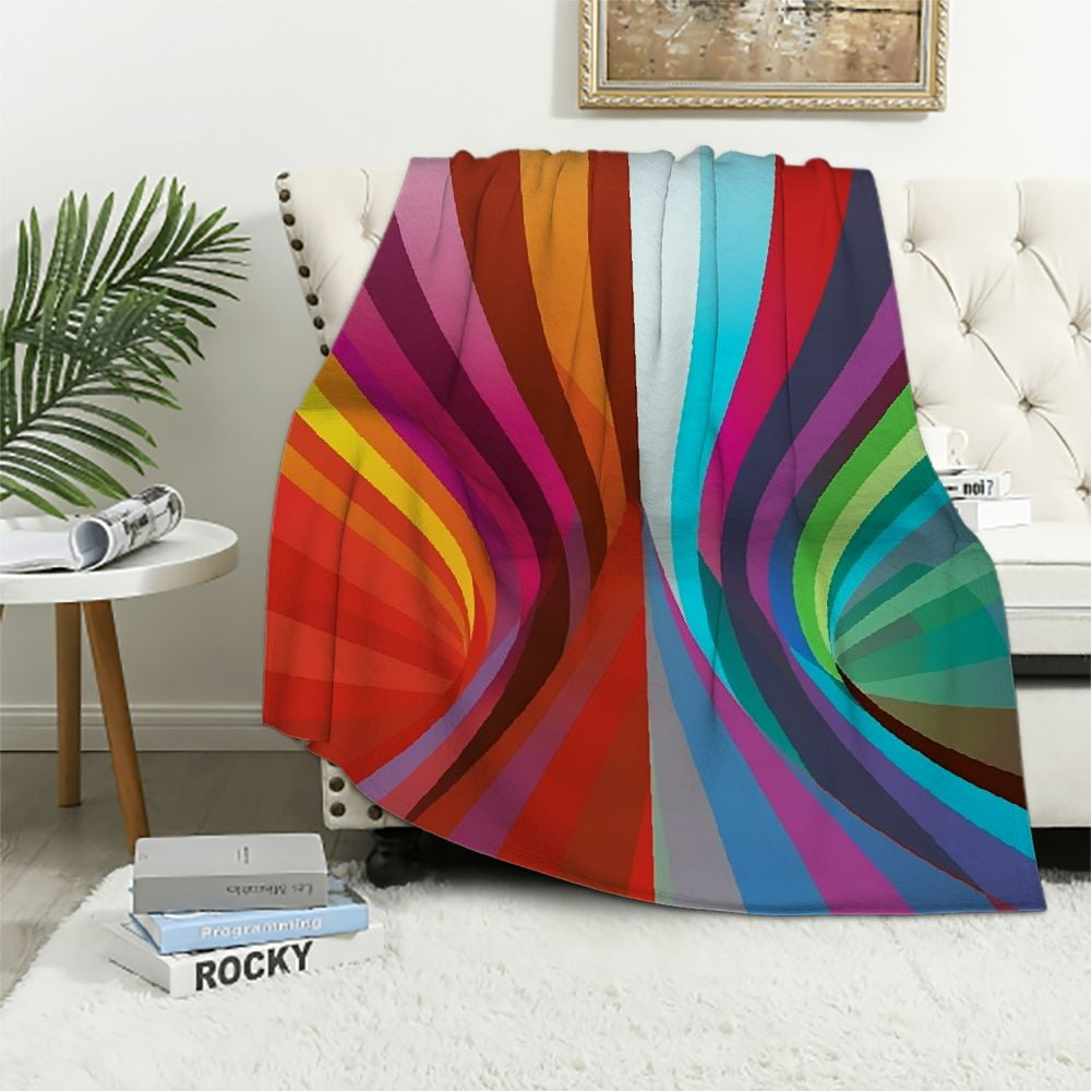 Creowell Bridget Riley Triadic Color Scheme Print Throw Blanket for Bed ...