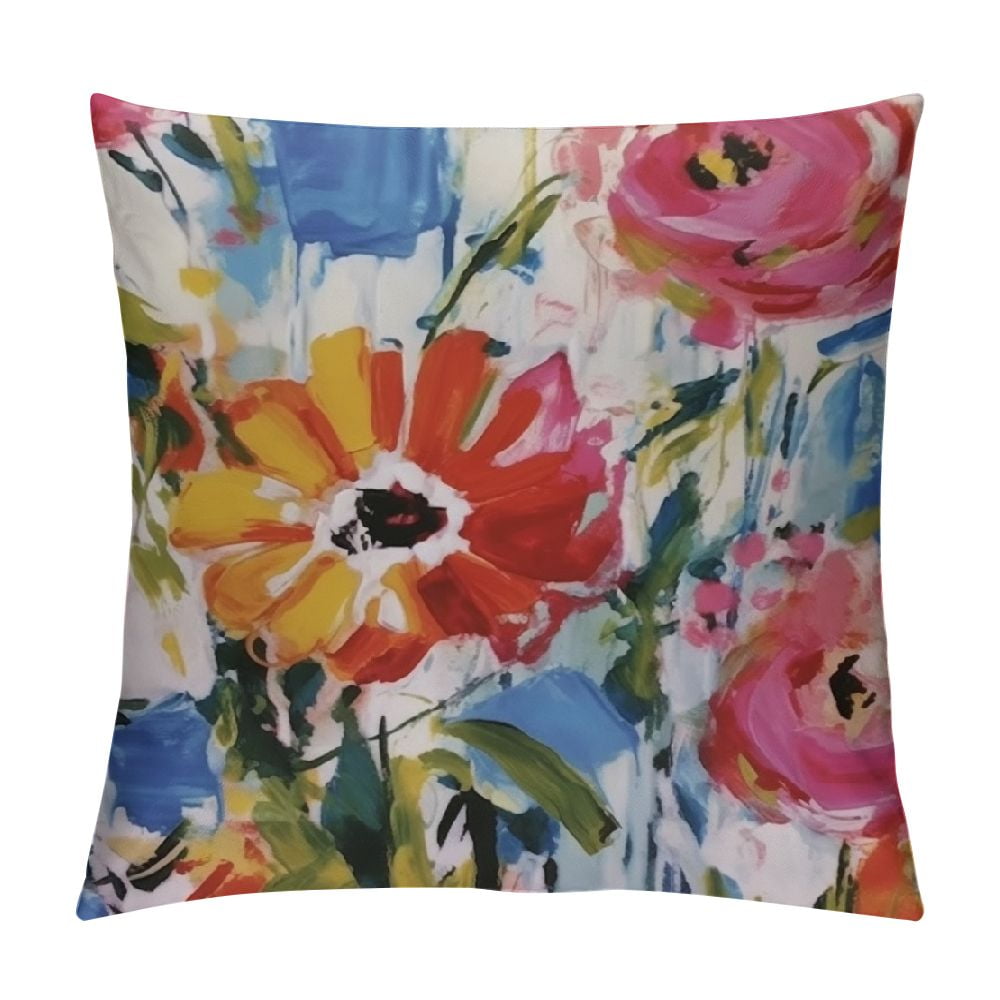 Creowell Bright Floral Cushion Cover Pink Rose Pillow Cover Dorm Decor ...
