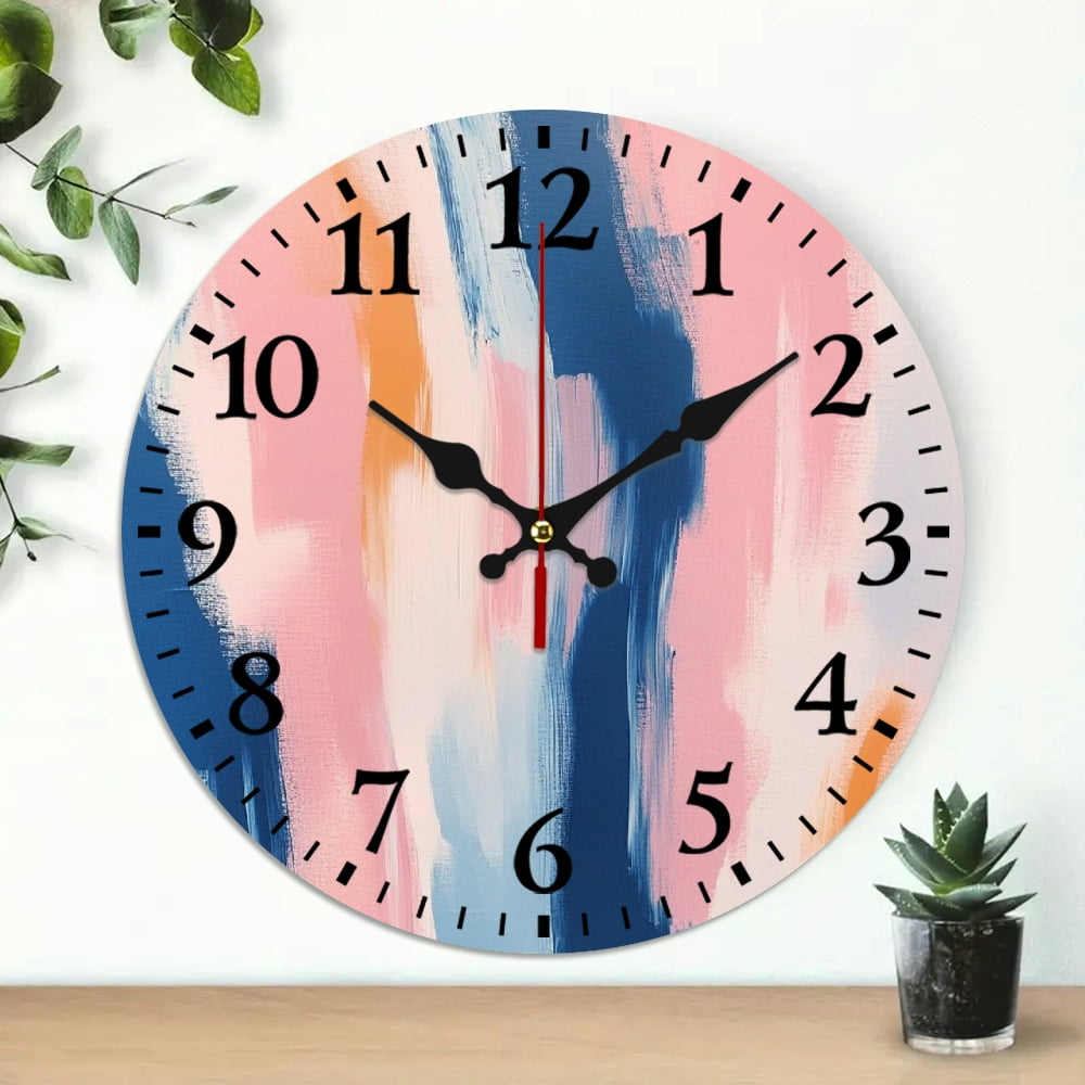 Creowell Brush Strokes Print Wall Clock 10 Inch Frameless Decor 10x10in ...