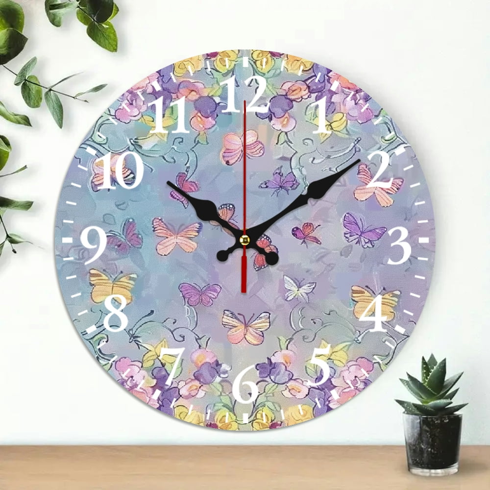 Creowell Butterflies Flowers Pastel Colors Wall Clock 10 Inch Decor ...