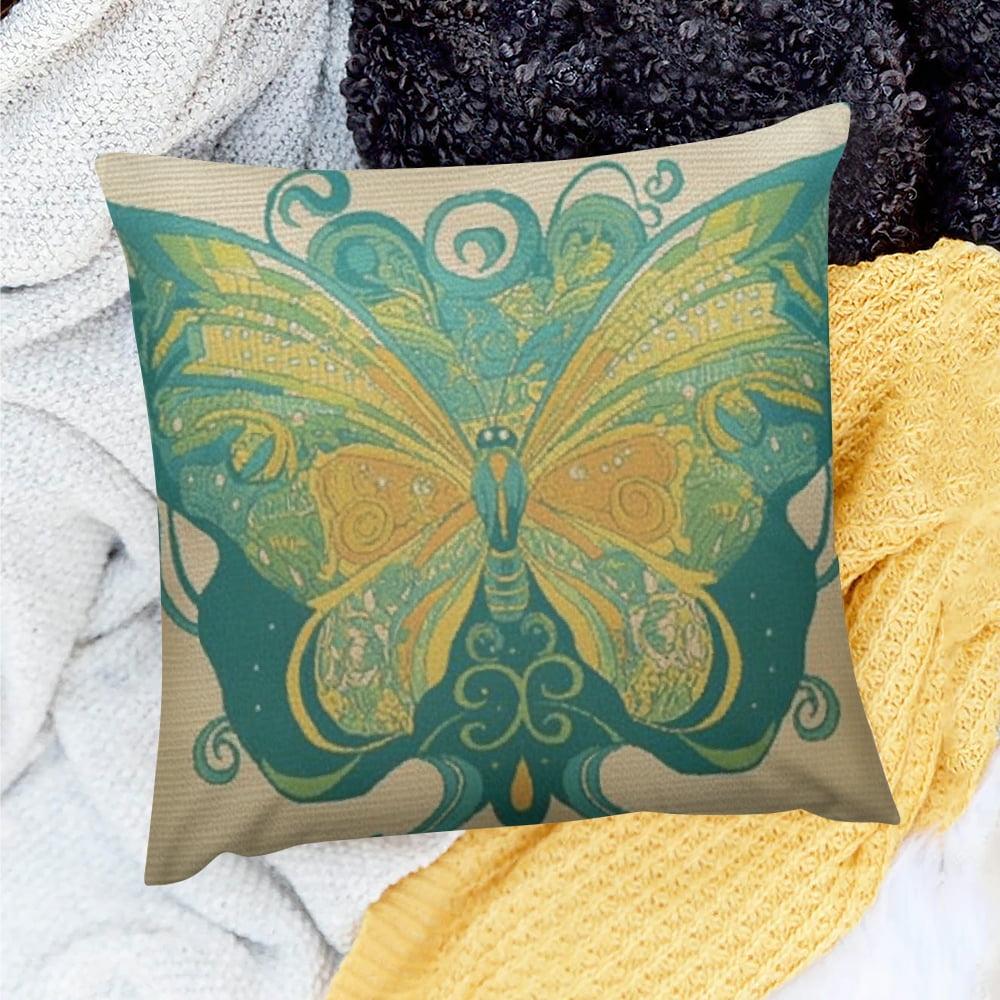 Creowell Butterfly Art Nouveau Linen Pillow Case for Home Sofa Couch ...