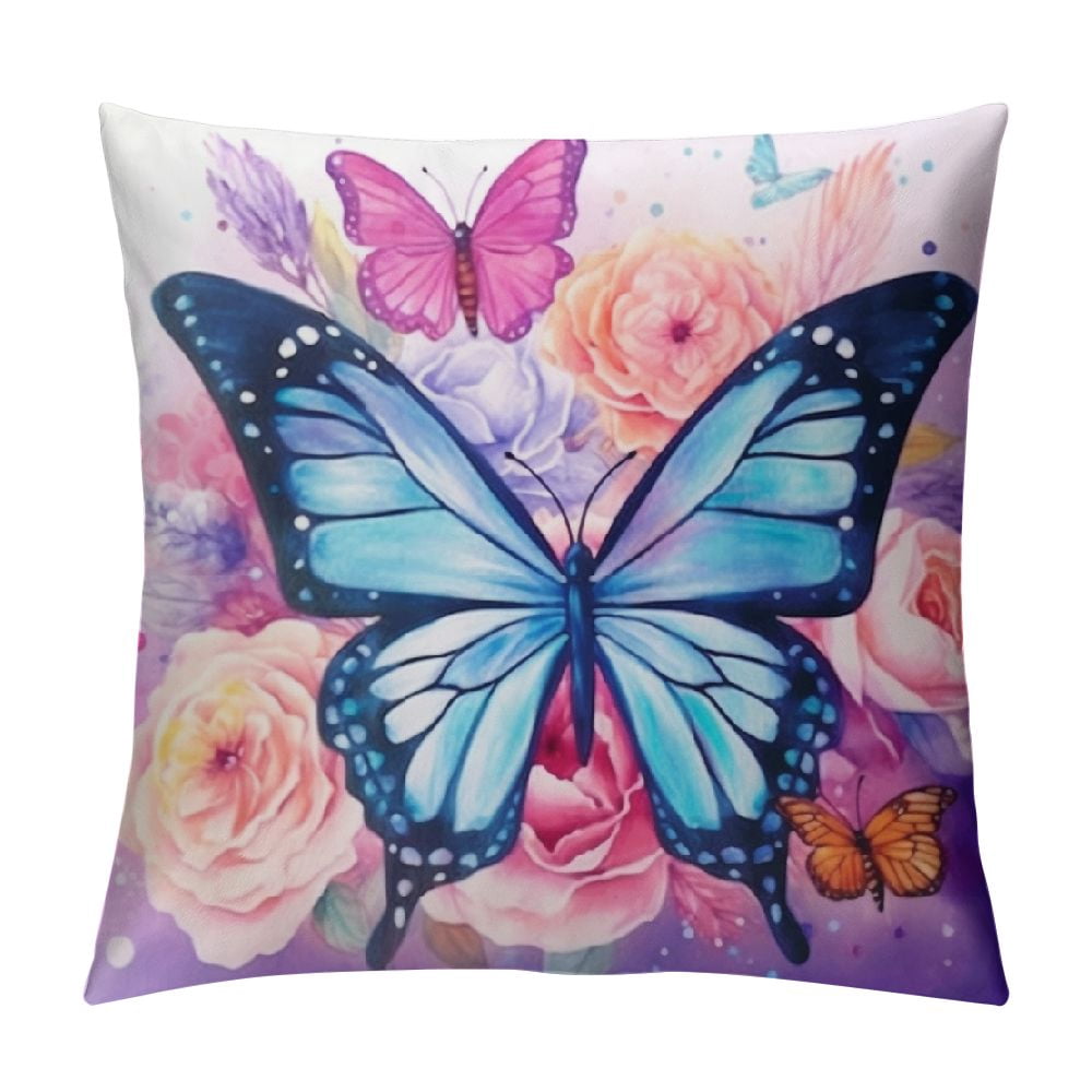 Creowell Butterfly Cushion Case Throw Pillow Covers Blue Purple Cushion ...