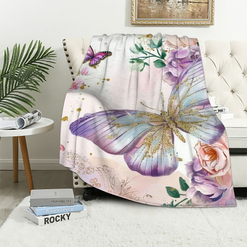 Creowell Butterfly Floral Throw Blanket Gifts for Girls, Watercolor ...