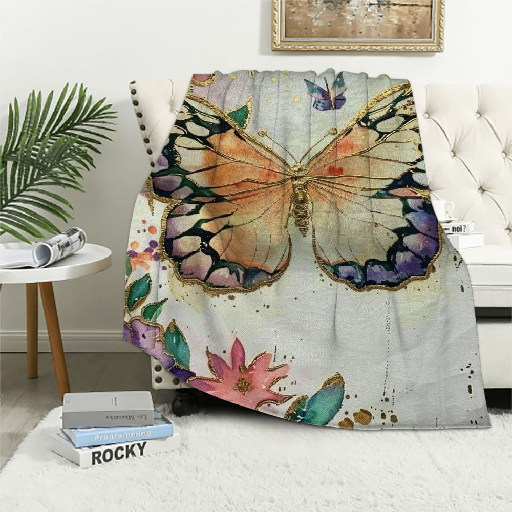 Creowell Butterfly Floral Throw Blanket Gifts for Girls, Watercolor ...