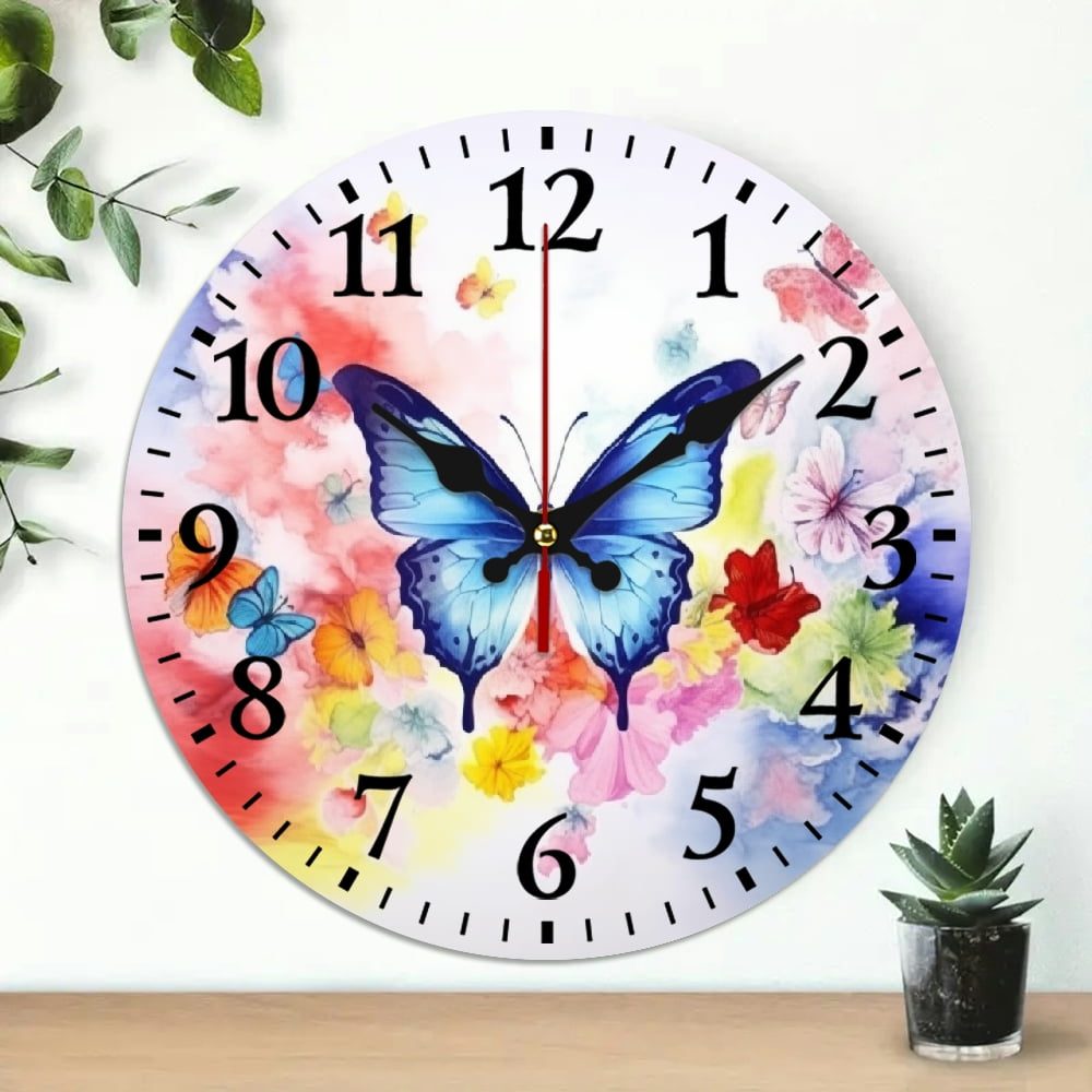 Creowell Butterfly Flowers Rainbow Wall Clock 10 Inches Silent ...