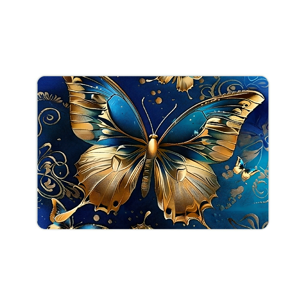 Creowell Butterfly Gold Blue Diatom Mud Bath Mat Non-Slip Home Rug ...