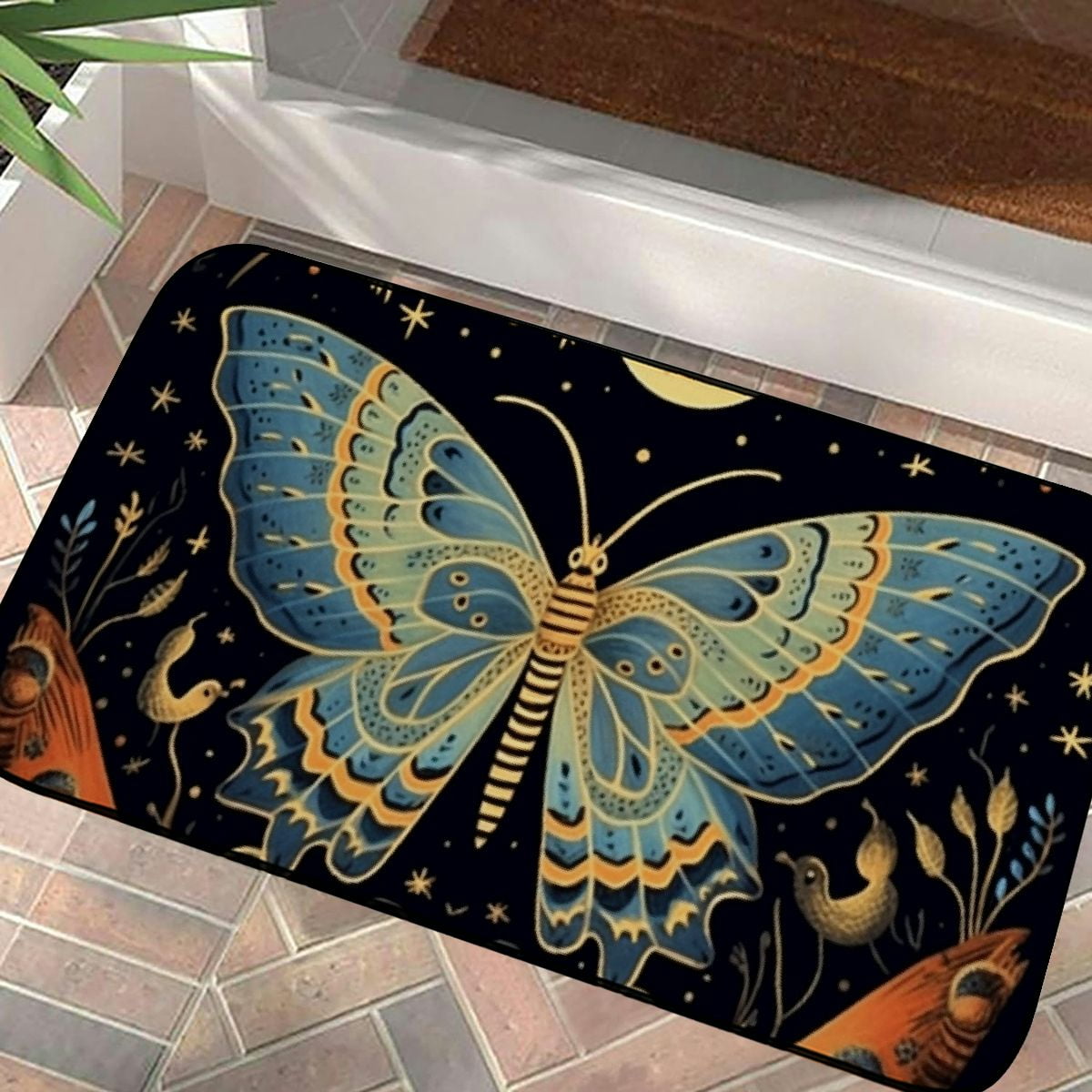 Creowell Butterfly Moon Crescent Welcome Mat Square Floor Mat Indoor ...