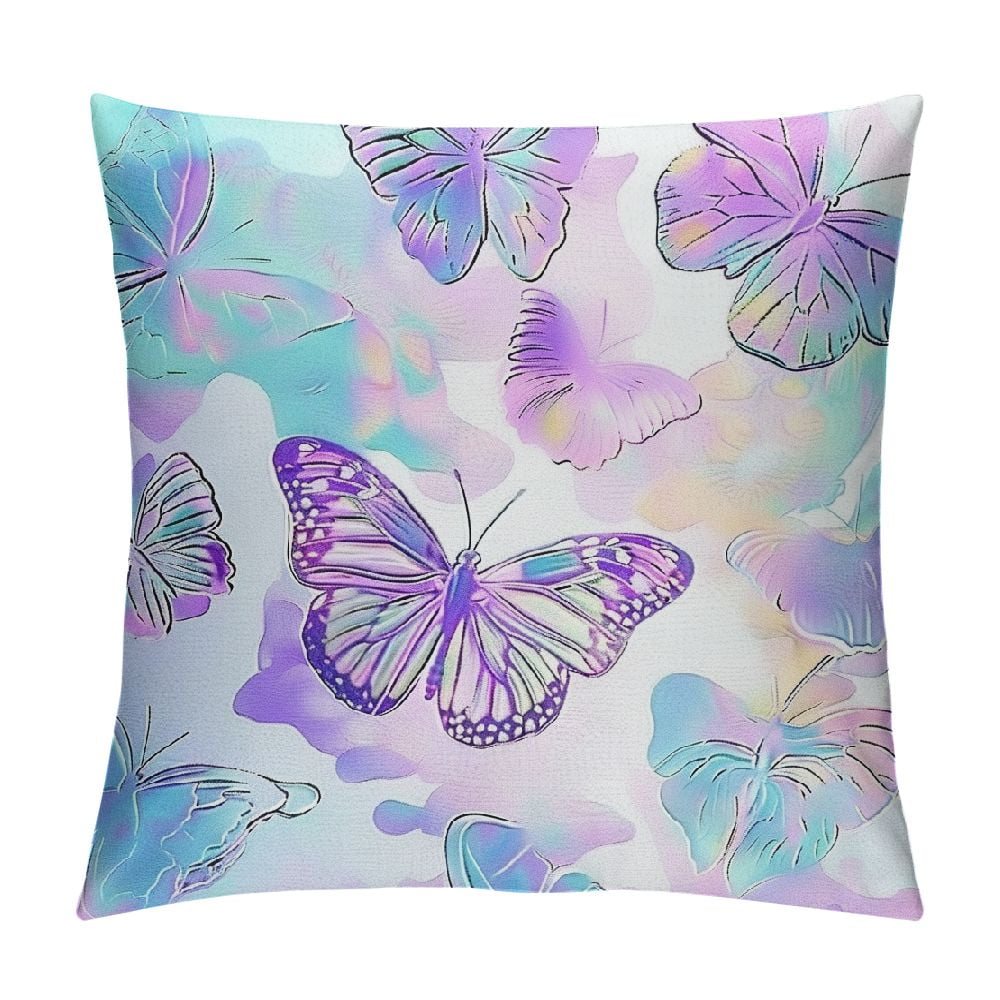 Creowell Butterfly Pillow Cover Watercolor Pastel Purple Leopard ...