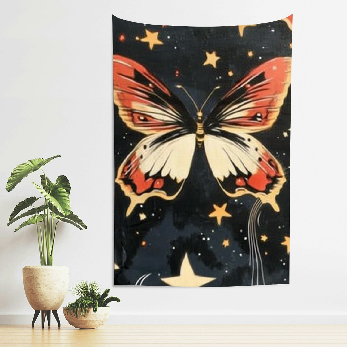 Creowell Butterfly Stars Silk Screen Tapestry for Bedroom Living Room ...