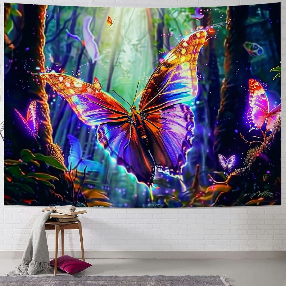 Creowell Butterfly Tapestry Trippy Forest Tapestry Jungle Trees ...