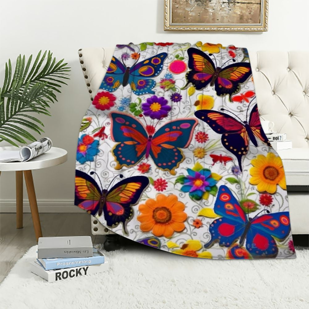 Creowell Butterfly Throw Blanket Sets, Butterflies Flowers Cozy Warm ...