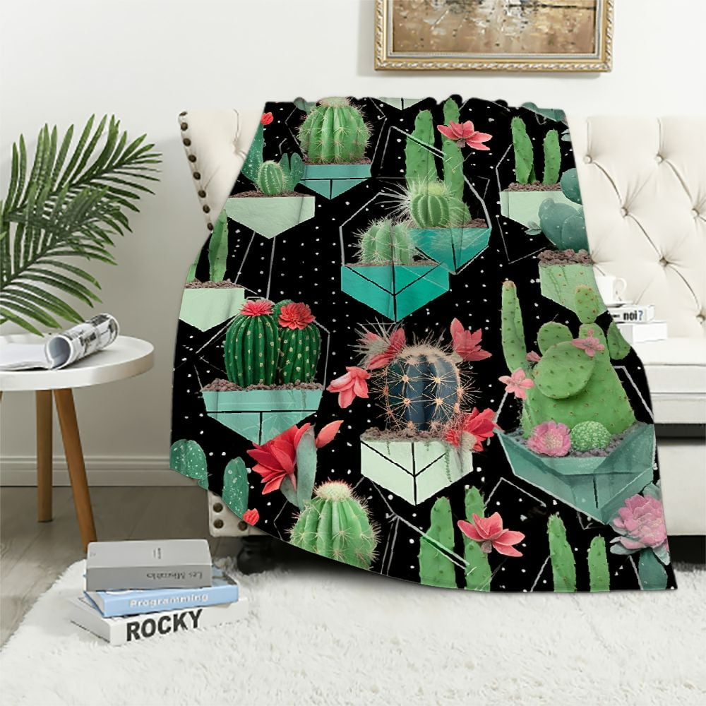 Creowell Cactus Blanket Plant Print Throw Blanket Lightweight Cozy Warm ...