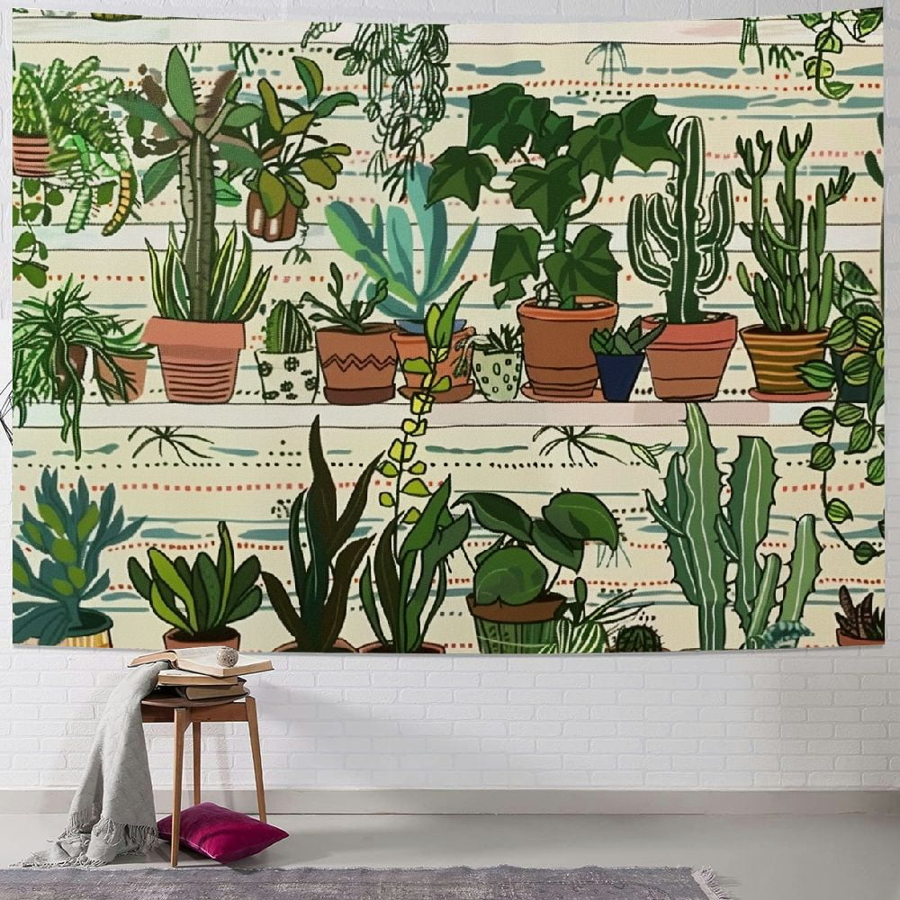 Creowell Cactus Tapestry Tropical Desert Succulent Plants on Wood Shelf ...